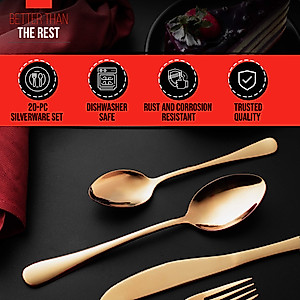 20-Piece Gold Silverware Set, MAGEME Premium Stainless Steel Flatware Cutlery Set for 4, Home Restaurant Hotel, Kitchen Utensils Set, Include Forks Spoons, Mirror Polished, Dishwasher Safe