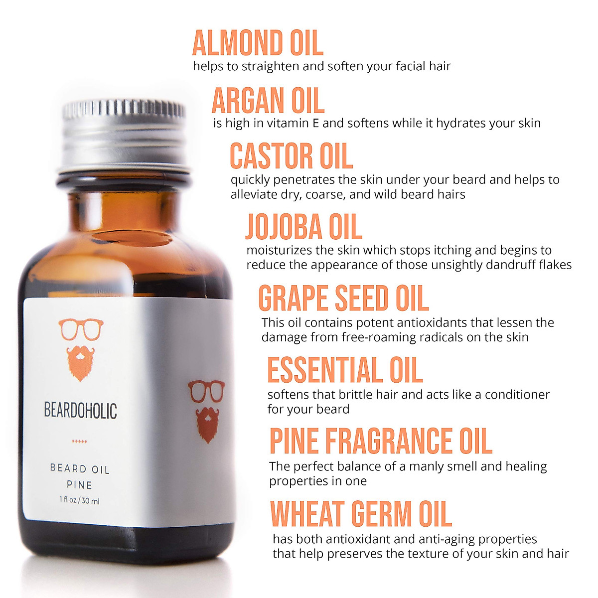 Beardoholic Natural Beard Oil Pine Scented 1 Ounce (30 ml)