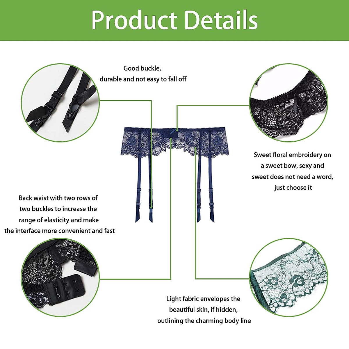 CITUYER Sexy Lace Adjustable Garter Belt High Waisted Hollow Out Lace Suspender Garter Belts for Women (White-L)