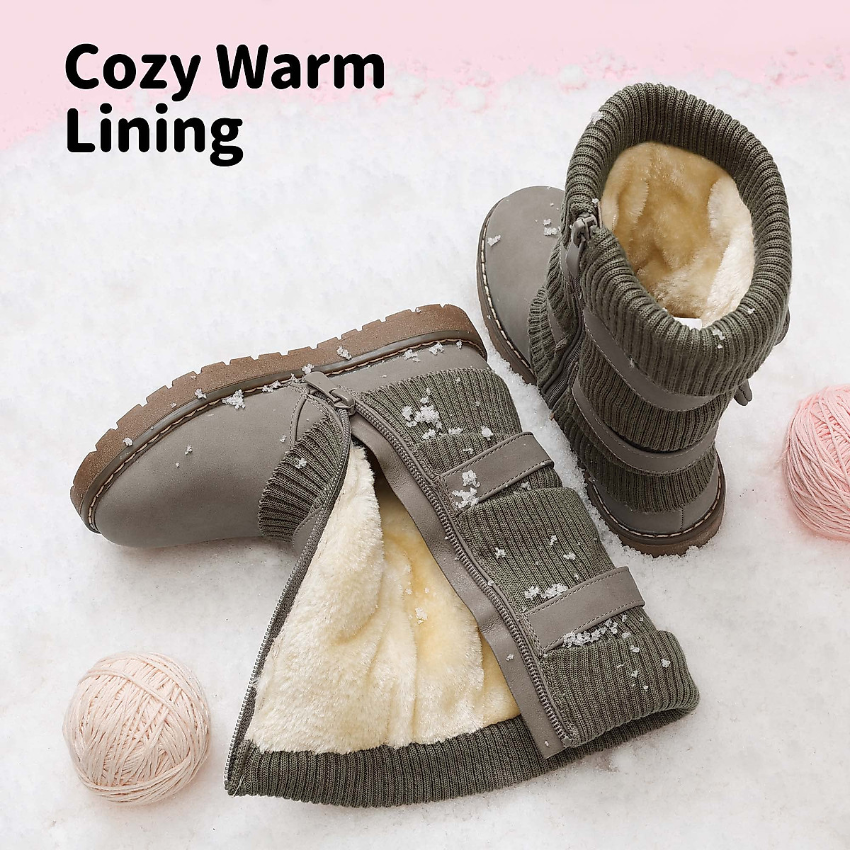 DREAM PAIRS Little Kid Klove Grey Pu Faux Fur Lined Mid Calf Winter Snow Boots Size 2 M US Little Kid