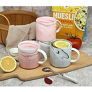 Smilatte 12 oz Stackable Coffee Mugs, M101 Novelty Marble Ceramic Cup for Boy Girl lover, Set of 4, Gray