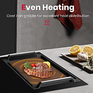 GASLAND Rectangular 2-in-1 Cast Iron Grill/Griddle Pan with Handles, Non-Stick & Non-Rust Coating for Induction Cooktop