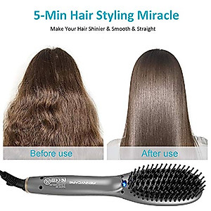 FENNYCARE Ionic Hair Straightener Brush, Enhanced Ionic Straightening Brush with 8 Heat Levels for Silky Hair, Fast Heating Portable Straightener Brush, Anti-Scald & Auto-Off &Safe and Easy to Use