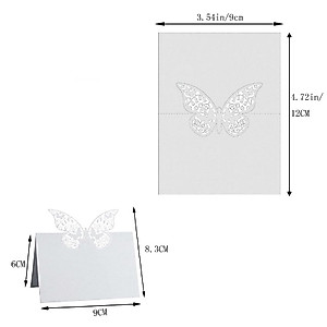 50 Pcs Place Cards for Table Setting with Butterfly White Folded Blank Table Seat Card Name Signs Card for Reception Baby Shower Weddings Party Dinner
