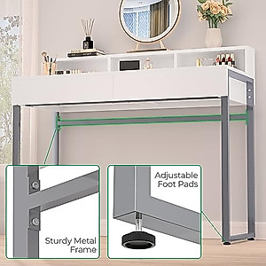 GreenForest 39.4 inch Vanity Desk with 2 Drawers and 3 Storage Spaces and Queen Size Bed Frame with Headboard Easy Assemble Metal Platform Bed Base with Heavy Duty Support Mattress Foundation