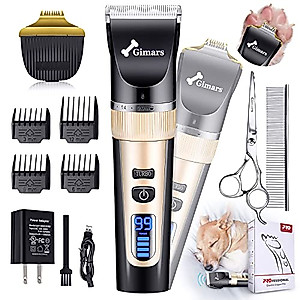 Gimars 2 in 1 Ceramic Blade Dog Grooming Clippers with Small Trimmer, 3-Speed High Power Quiet Rechargeable Dog Shaver Hair Clippers Kit with Comb & Scissors USB Cordless Electric for Dog, Cat, Pet