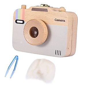 Yunnyp Wooden Simulation Camera Toy Tooth Storage Box,Baby Milk Teeth Hair Holders Preservation Box Collection Gift
