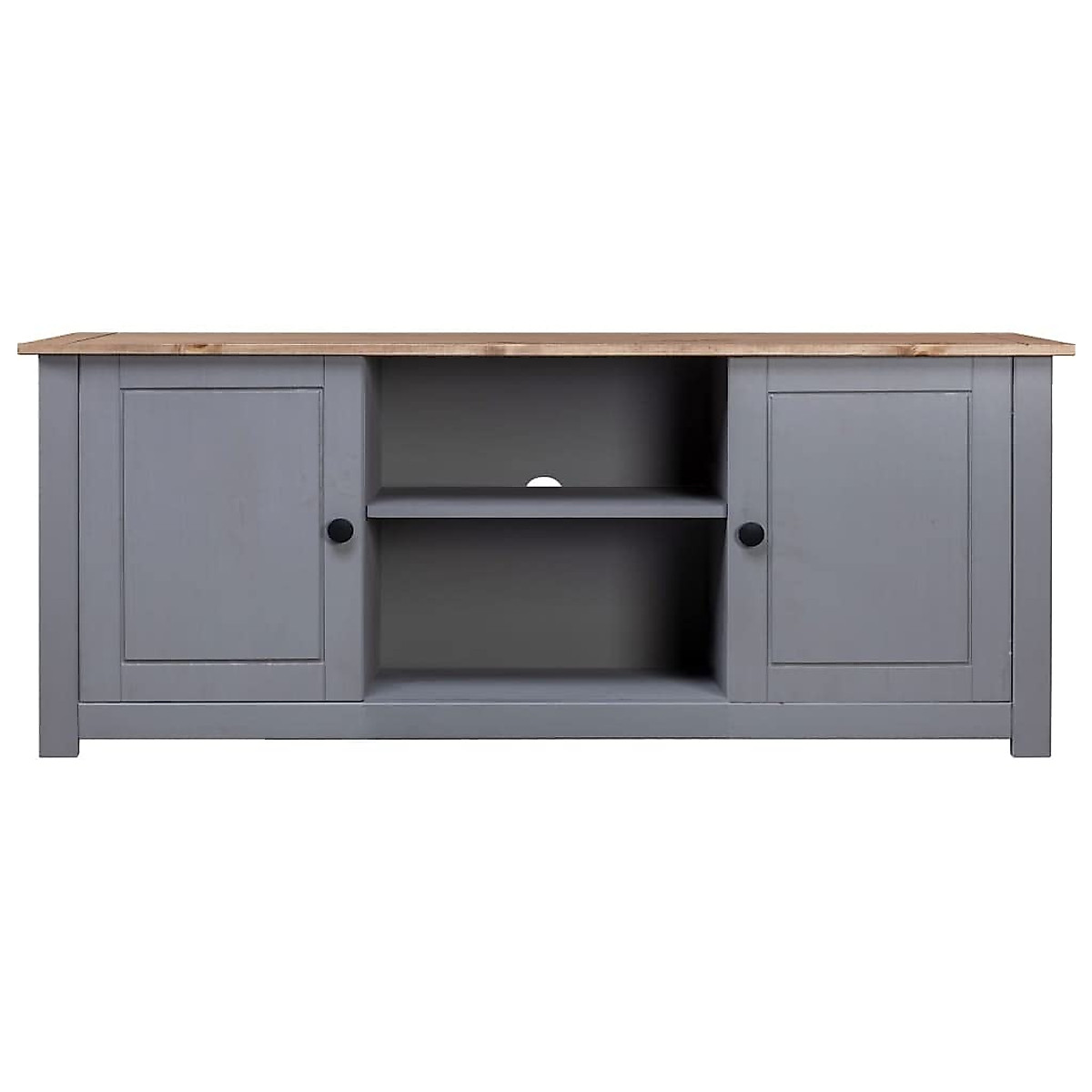 vidaXL Solid Pine Wood TV Stand - Panama Range - Gray, Retro Design, Ideal for Living Room, 47.2"x15.7"x19.7" with 2 Doors, 2 Compartments, Scandinavian Style