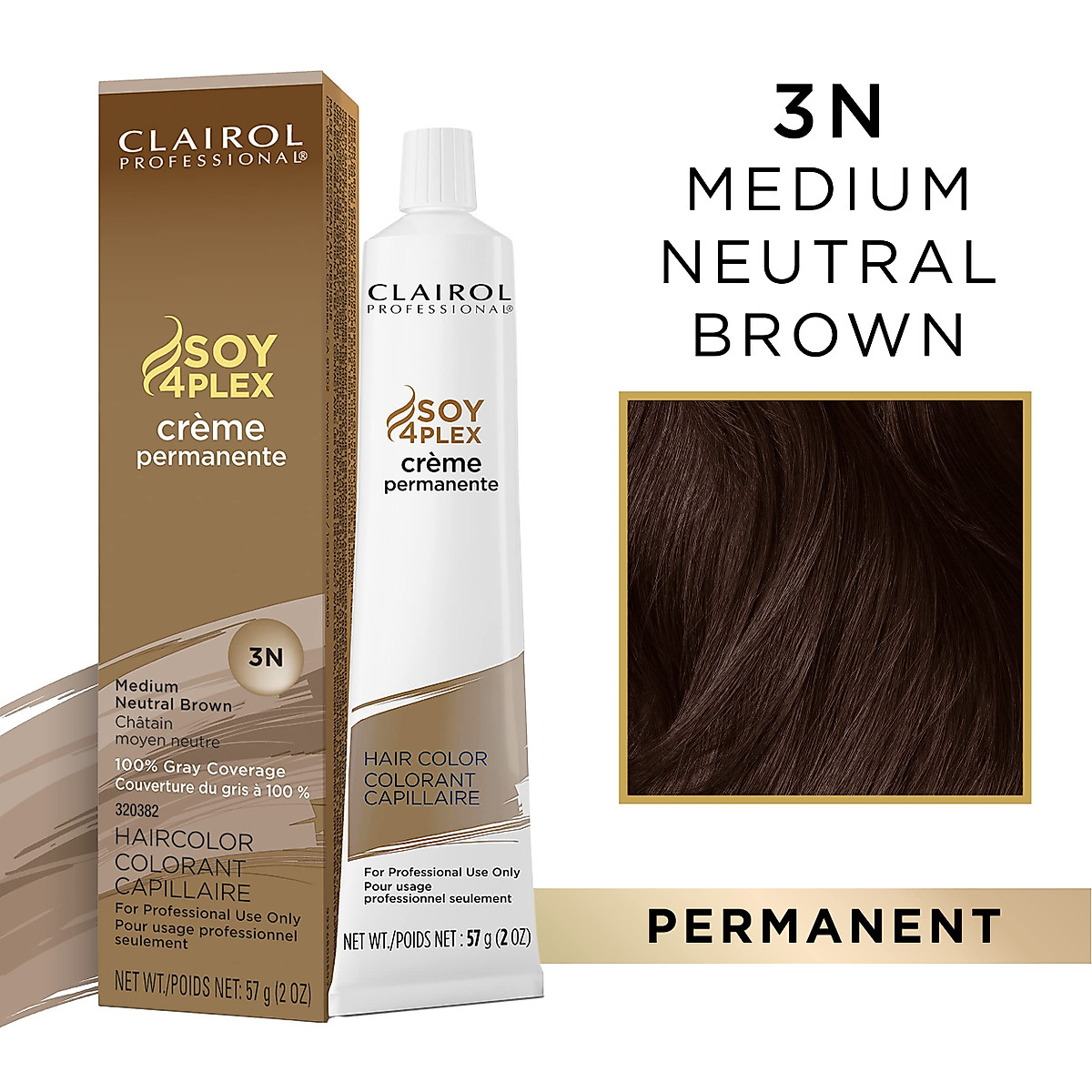 Clairol Professional Permanent Crème, 3n Med Neutral Brown, 2 oz. (Pack of 1)