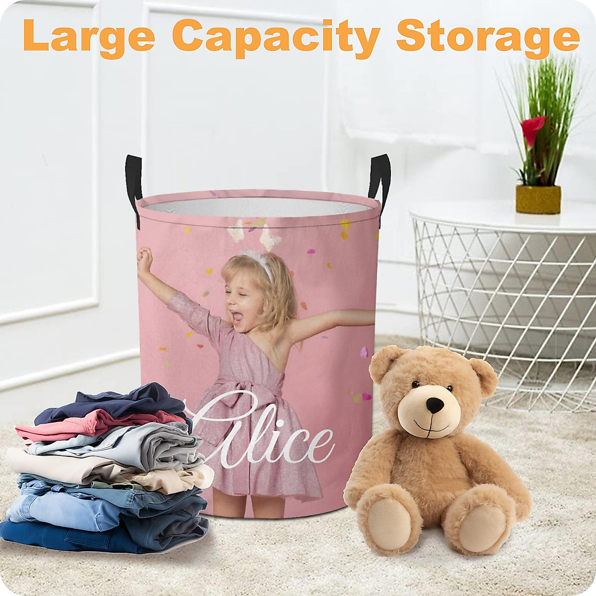 Custom Laundry Hamper Personalized Laundry Basket With Name Customized Dirty Clothes Storage Basket for Bathroom Living Room Bedroom Collapsible with Handles Gifts for Boys Girls Women Men (S)