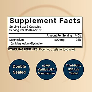 NatureBell Magnesium Glycinate 400mg (Elemental), 270 Capsules – 100% Chelated for Max Absorption | Non-GMO & No Gluten, Bioavailable Mineral Supplement for Muscle, Joint, Enzyme, & Heart Health