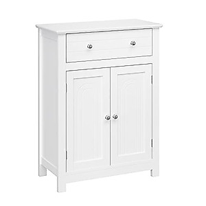 VASAGLE Bathroom Storage Cabinet Free Standing, with Drawer and Adjustable Shelf, Kitchen Cupboard, Wooden Entryway Storage Cabinet, 23.6 x 11.8 x 31.5 Inches, White UBBC61WT