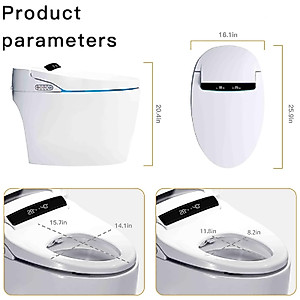 XEK Smart Toilet, One Piece Bidet Toilet for Bathrooms, Toilet with Warm Water Sprayer & Dryer, Foot Sensor Operation, Heated Bidet Seat, Auto Smart Toilet with LED Display