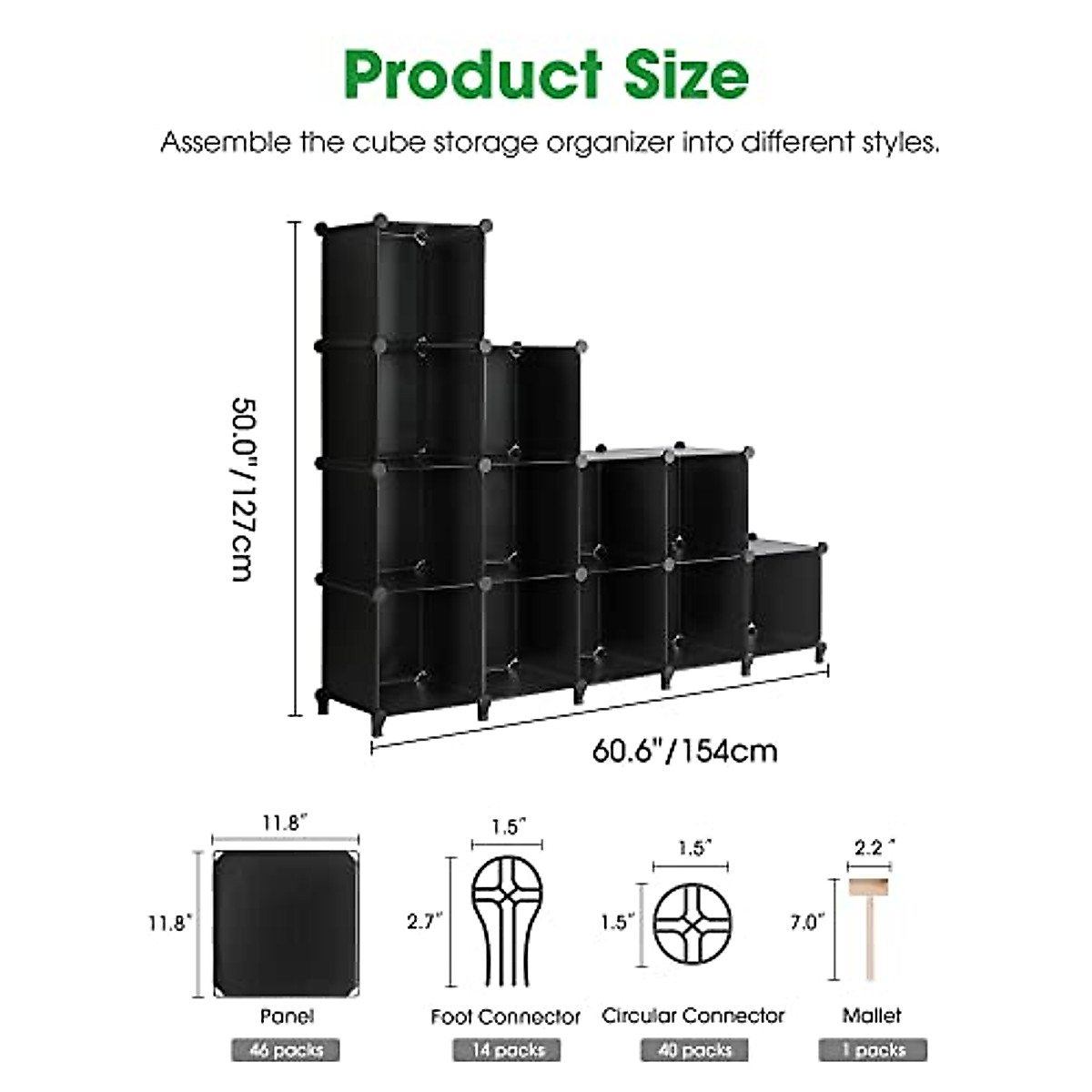 Puroma Cube Storage Organizer 6-Cube Closet Storage Shelves Cube Storage Organizer 12-Cube Closet Storage Shelves with Wooden Mallet