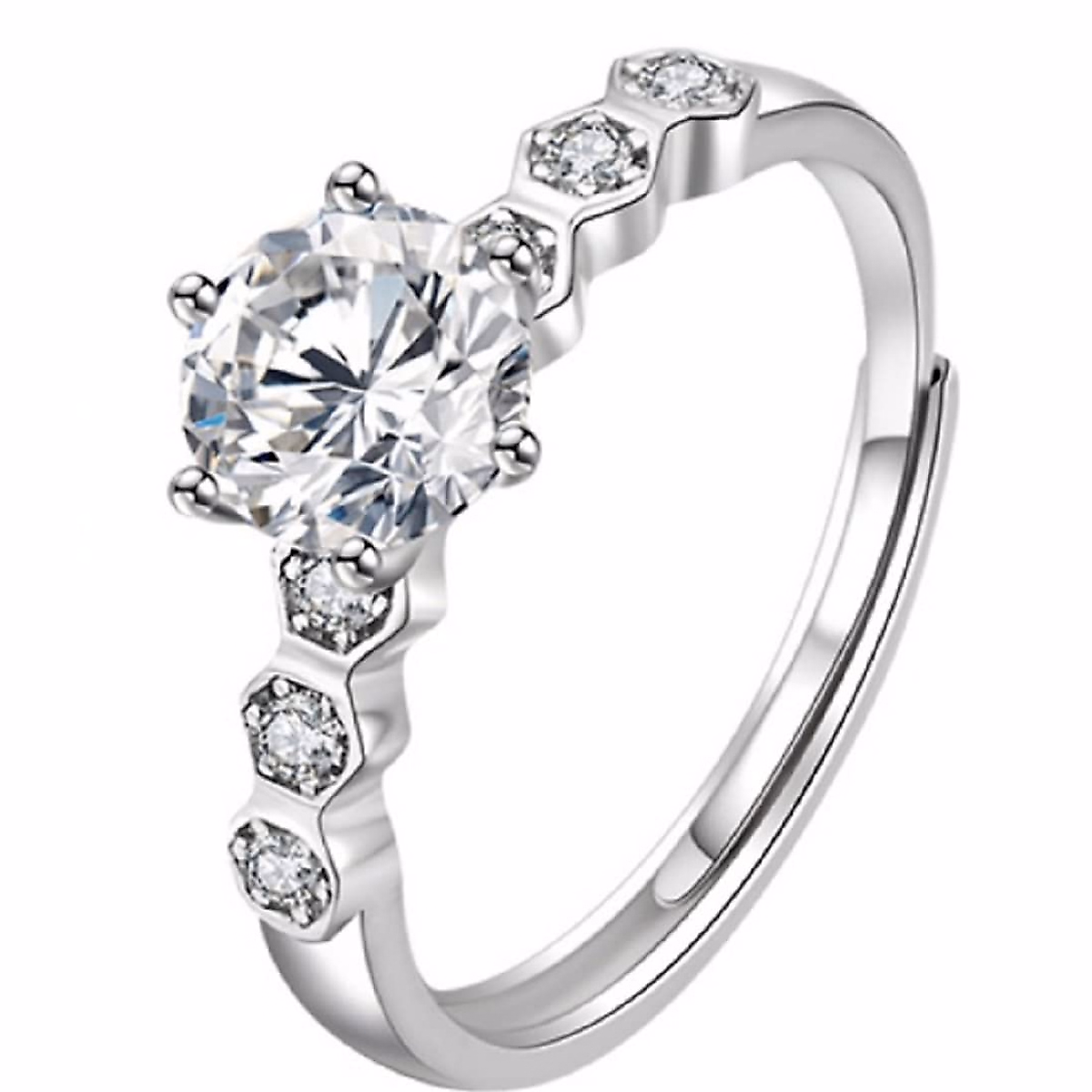 Awmnjtmgpw 925 Sterling Silver Inlaid Round Octagonal Zircon Zircon Fashion Wedding Ring Engagement Eternal Diamond Ring Exquisite Love Diamond Opening Stackable Adjustable Ring