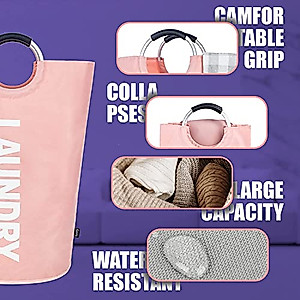 XX-Large Laundry Basket, Collapsible Fabric Hamper with Aluminum Handles, 115L, Tall Foldable Clothes Baskets, Easy Carry Bags, Hampers for Kids Bedroom, College Dorms (Pink)