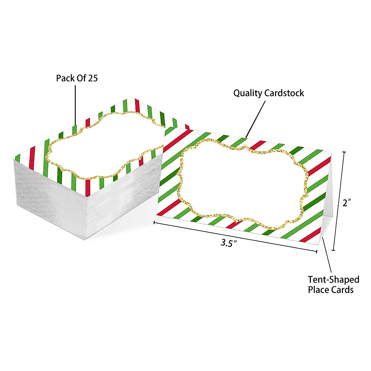 Table Place Card, Christmas Themed Tent Style Cards, Pack of 25 Half-Fold Reception Place Card, Perfect for Christmas Party, Wedding, Bridal & Baby Shower, Birthday, Banquet and Special Events B02