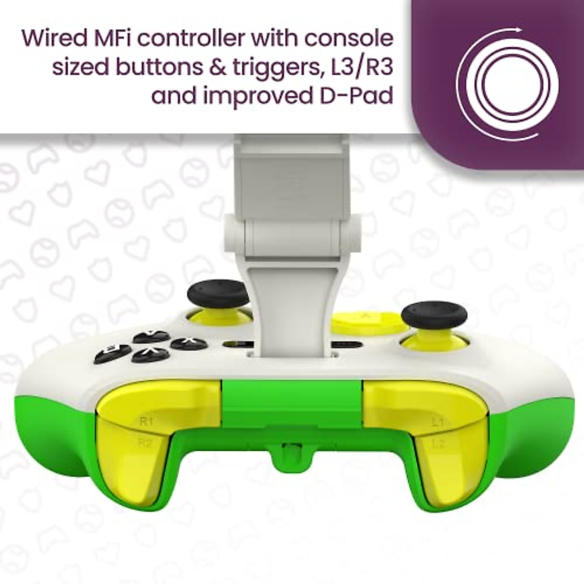 RiotPWR ESL Gaming Controller for iOS iPhone – Wired Gamepad with Triggers, Power Pass Through Charging, D-Pad & Headphone Socket - Handheld Game Console Accessory with ZeroG Mobile Device Holder