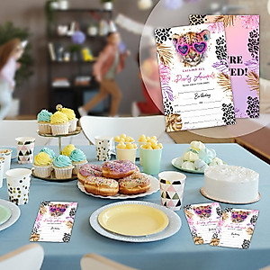 Calling All Party Animal Birthday Party Invitation Cards with Envelopes, Safari Leopard Print Party Invitations, Birthday Celebration Supplies, Double-sided Fill-in bday Invites for Boys Girls - C01