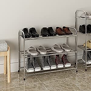 AISPUTIN 3 Tier Shoe Rack, Stainless Steel Shoe Racks for Closets, 9-11 Pairs Shoes Organizer, Boot and Sneaker Shelves for Entryway,25.59" W x 9.44" D x21.25 H. (65L x 24W x 54H cm)