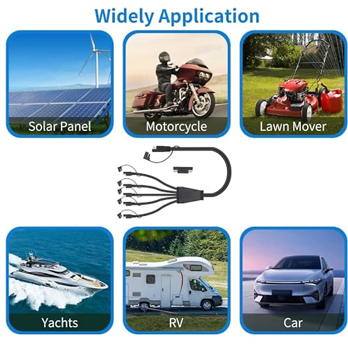 Ygdyxautoc SAE Splitter 2FT - SAE Y Splitter Extension Cable with SAE Connector Polarity Reverse Adapter, SAE 1 to 5 Extension Cable Quick Disconnect Connector for Solar Panel Connection and Transfer