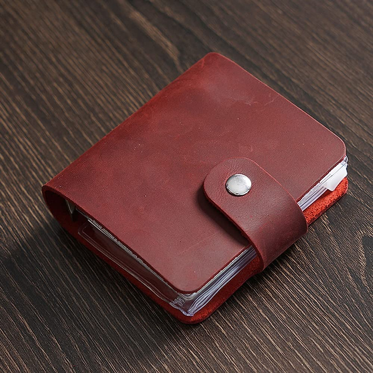 AxeWoodz A9 Genuine Leather Journal, Red Handmade Cowhide Pocket Size Binder Planner, Mini Vintage Leather Planner, 120 Sheets Pages, Loose Leaf 3-Ring with Snap Button Closure (Red)