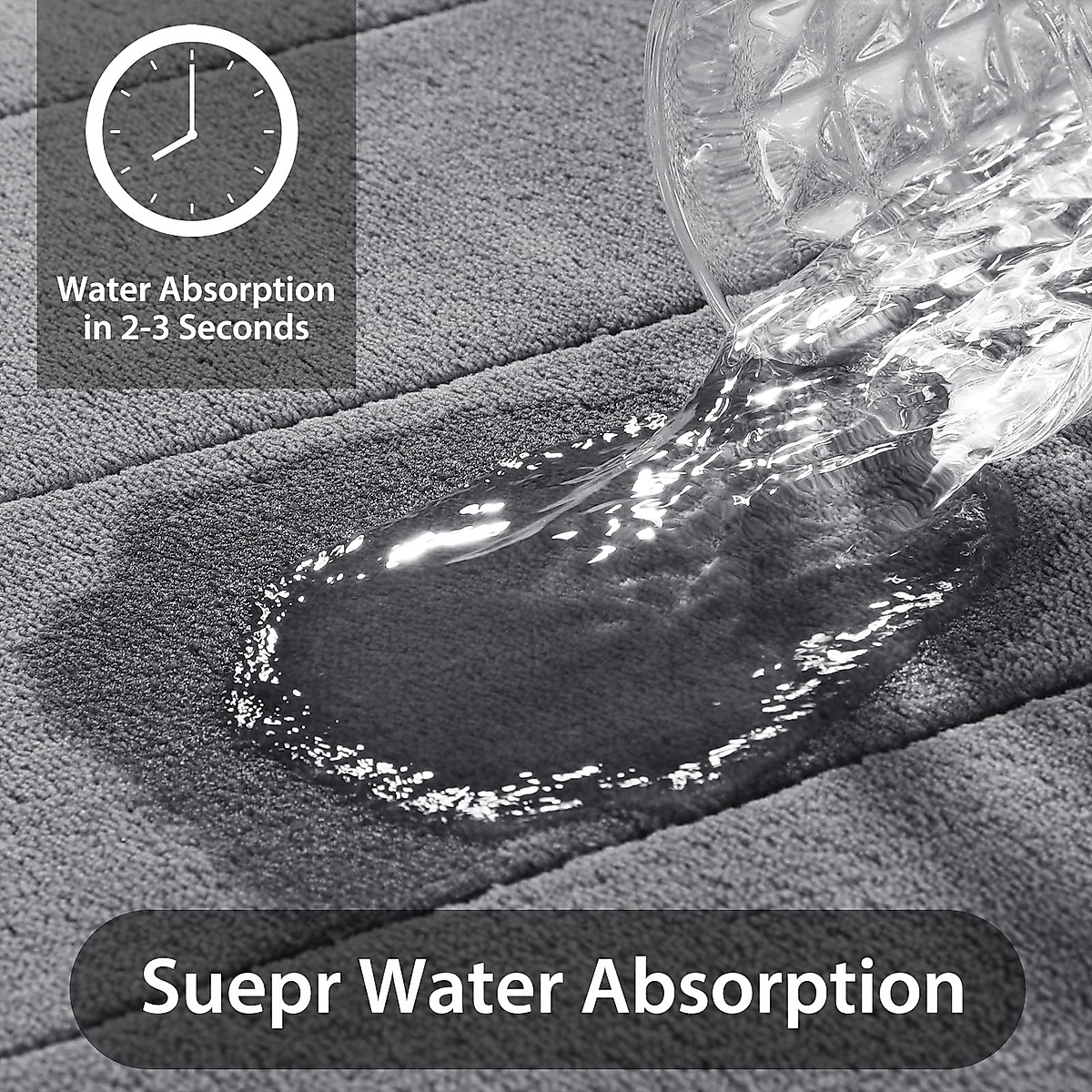 Yimobra Bathroom Rugs Sets 3 Pieces, Soft Comfortable Memory Foam Bath Mat and U-Shaped Toilet Rug Area Rug Set, Non-Slip Water Absorption Quick Drying Bath Rug, Home Decor Accessories, Grey