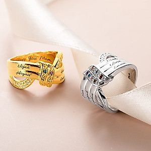 Custom Mom Rings In 925 Sterling Silver/Brass Personalized Engraved 1-8 Family Name Birthstone Rings Birthday Jewelry Christmas Gifts For Women Mother Grandmom Nana