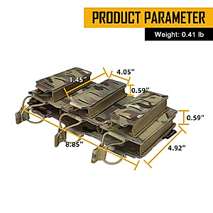 IDOGEAR Triple Mag Pouches Kangaroo Magazine Pouch for 9mm Pistol Magazines and 5.56mm Rifle Magazines Universal MOLLE Tactical Pouches Elastic Adjustable (camo)
