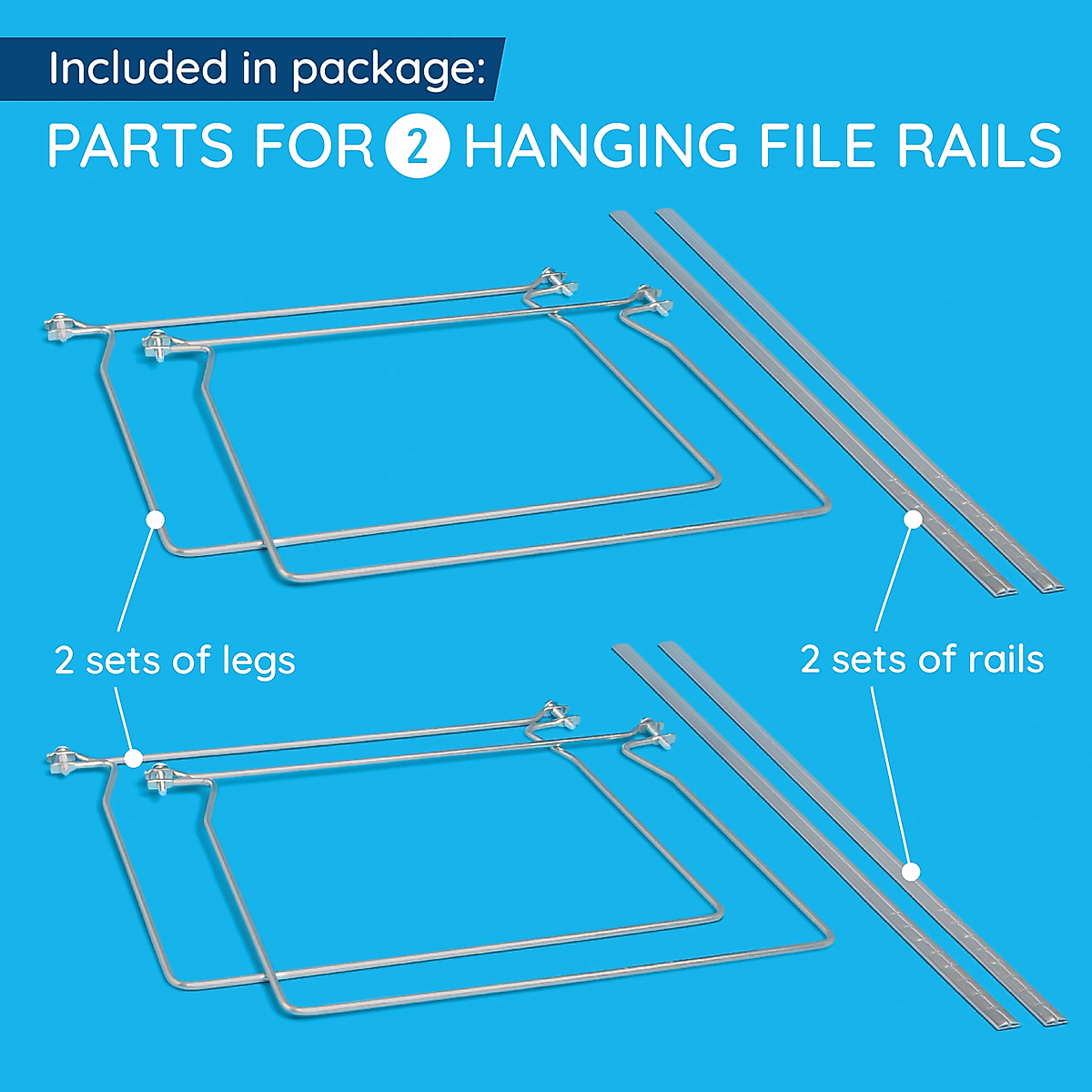 Blue Summit Supplies Letter Size Hanging File Bars, 2 Pack, Sturdy Steel Metal File Cabinet Bars for Hanging Files on Desktop or in File Drawers, Set of 2