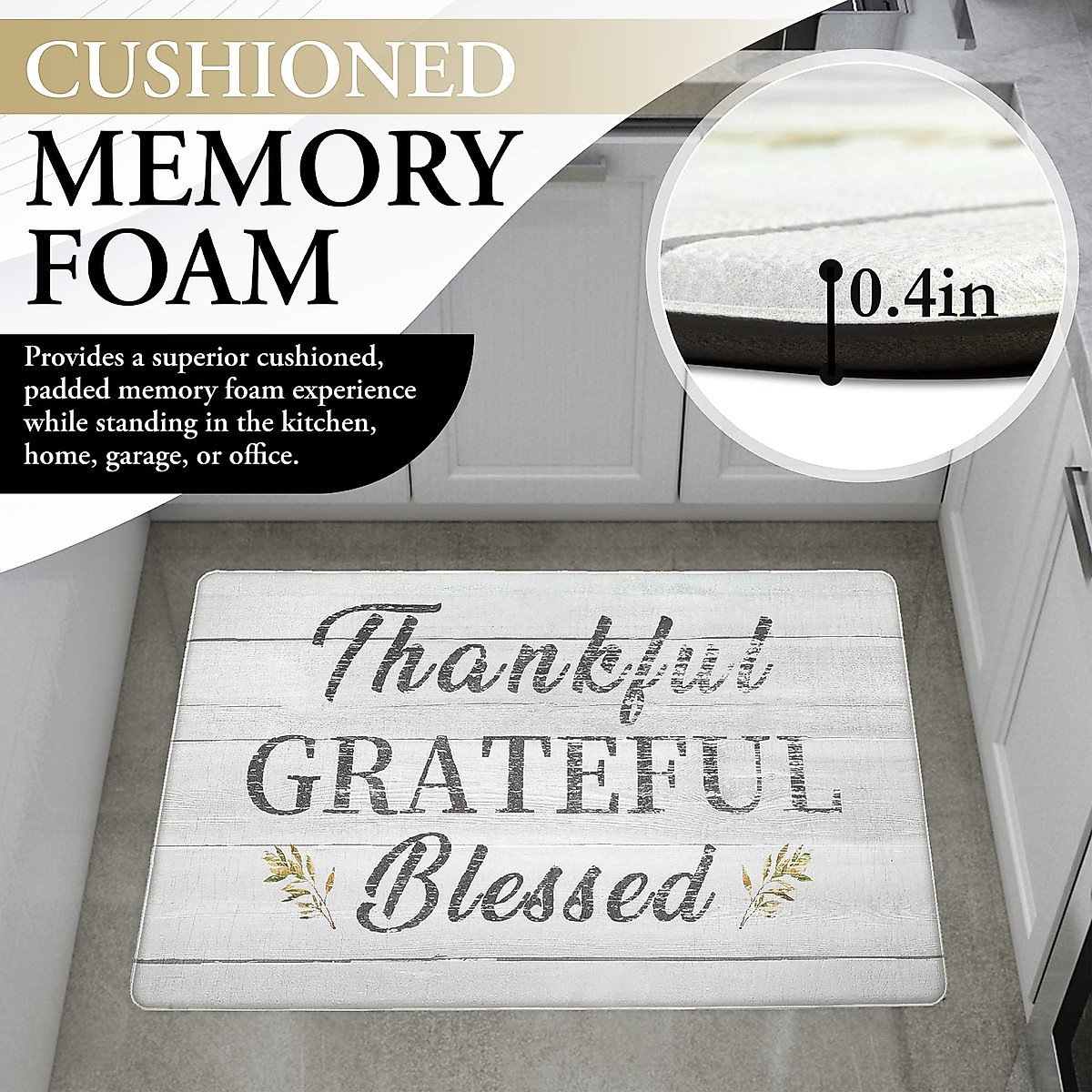 Kitchen Mats 2 PCS Set - Anti Fatigue Stain Resistant Padded Cushioned Memory Foam Floor Comfort Mats for Home Garage and Office Standing Desk 17" x 30" and 17" x 48"