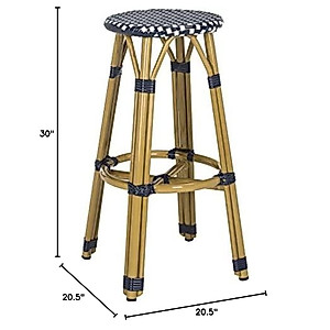 Safavieh PAT4018A Collection Kelsey Navy and White Indoor/Outdoor Bar Stool