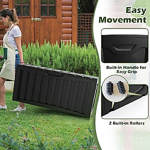 Giantex 90-Gallon Outdoor Storage Box - Outside Storage Box with Built-in Rollers & Recessed Handles, Lockable Storage Container for Patio Furniture Cushions, Garden Tools, Toys, Resin Deck Box, Black