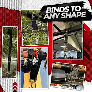 BULL DOZA FIGHT WEAR Boxing Punch Bag Strap/Sling – Heavy Duty Bag Hanger with 9mm Steel Screw Lock Carabiner – Durable Reinforced Stitching with 500lbs Bag Holding Capacity Strap Mount Black 3 Sizes