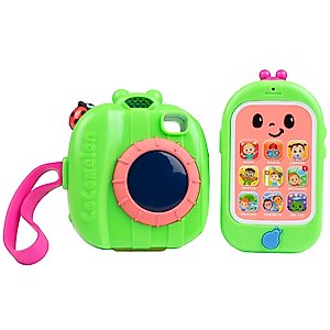 CoComelon Musical Cell Phone & Camera 2-Pack - Interactive Pretend Tech Learning Toy w/ Lights, Sounds & Music - Officially Licensed - Christmas Stocking Stuffer Gift for Preschoolers and Kids - 2+