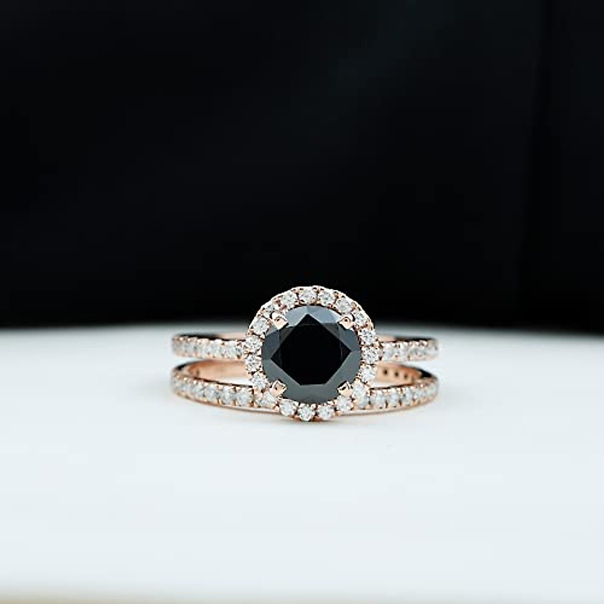 4 CT Created Black Diamond Halo Bridal Ring Set with Enhancer| AAAA Quality, 14K Rose Gold, Size:US 9.00