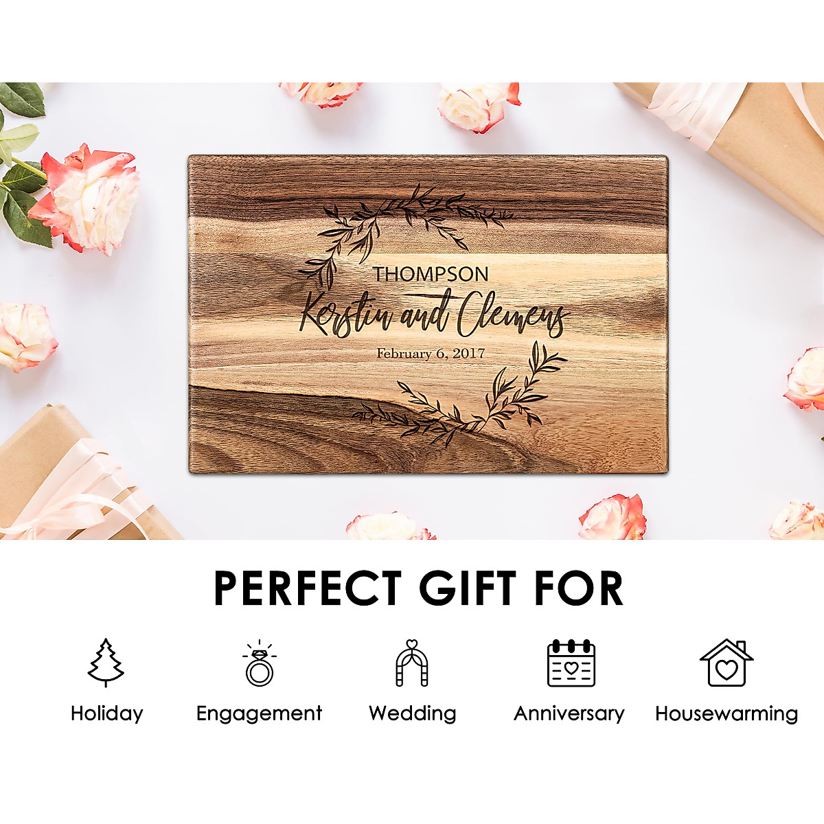 Wedding Anniversary Gifts for Women, Walnut Personalized cutting board, Wedding Gift - for couple or bride, Engraved cutting board, Custom cutting board, Bridal shower gift, Christmas gifts for mom