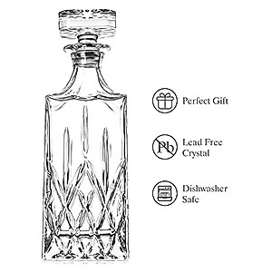 Whiskey Decanter With Glass Stopper ,26 oz Liquor Decanter For Alcohol , Wine , Scotch , Brandy or Bourbon Decanter , Lead-Free Crystal Decanter