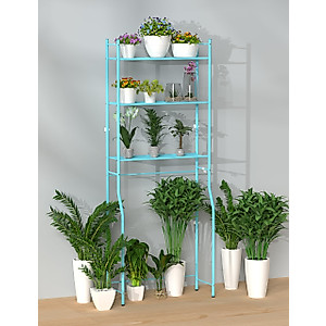 Livilord Over The Toilet Storage, 3-Tier Metal Bathroom Shelves, Freestanding above Toilet Storage Shelf with 4 Hooks for Bathroom, Blue