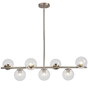 KCO Lighting Modern 7-Light Brushed Nickel Metal Large Chandelier Nordic Clear Glass Globe Farmhouse Pendant Light Silver Minimalist Adjustable Kitchen Island Hanging Ceiling Lights