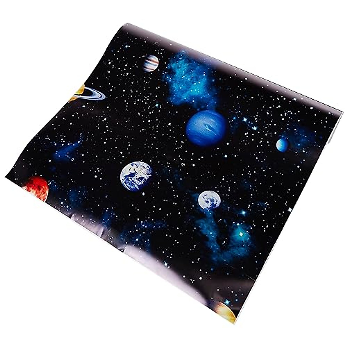 Arthouse Kids Cosmos Space Planets Charcoal Gray Wallpaper - Twinkling Stars on a Midnight Background with Green Accents - Amazing 3D Effect - Ideal for Teenager Bedroom - 668100