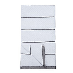 Amazon Basics 100% Cotton, Soft & Absorbent, Popcorn Texture Terry Kitchen Dish Towels, 28"L x 16"W, Grey Stripe, Pack of 4