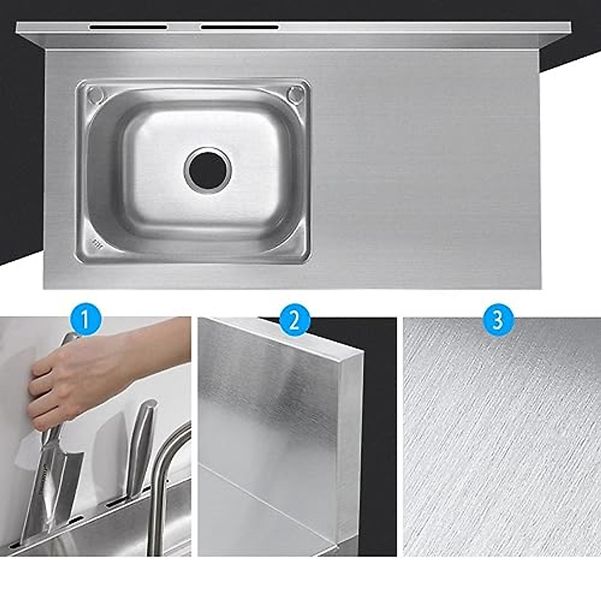 HCZION Industrial Sink W/Workbench Utility Sink Freestanding Stainless Steel Sink Commercial Restaurant Sink 1 Compartment Washing Hand Basin with Storage Shelves (Color : Cold Water)