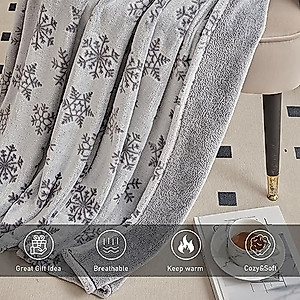 ARYURBU Snowflake Fleece Throw Blanket, Soft Fuzzy Flannel Decorative Christmas Blankets for Sofa Couch Bed, Lightweight Warm Cute Grey Blanket All Season for Adult Kids Girls 40"x 50"