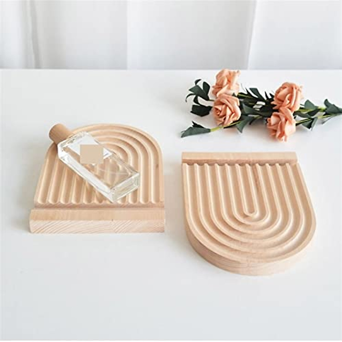 VEMMIO Breakfast Tray Wooden Tray with Groove Serving Plate Food Storage Dish Mirror Stand Phone Holder Aromatherapy Trays for Home Kitchen Organizer