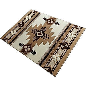 YHSF South West Native American Area Rug C318 - Easy Clean, Thick, Soft, Durable Native Tribal American Indian Inspired Rug for Bedroom/Living Room and More - Ivory, 5 Feet x 7 Feet