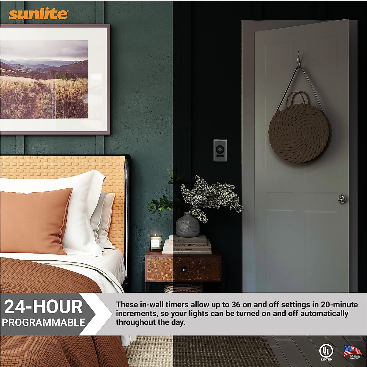 Sunlite 05014-SU 15-Amp Programmable in-Wall Timer, Heavy Duty, 20 Minute Intervals, Manual On/Off/Auto Override, UL Listed