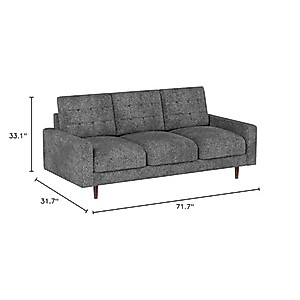 Container Furniture Direct Matte Velvet Mid Century Modern Tufted Living Room Sofa, 71.7", Grey