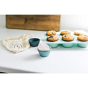 The Silicone Kitchen Reusable Silicone Baking Cups - Non-Toxic, BPA Free, Dishwasher Safe ((White, Navy, Sage Green, Dusty Blue), Standard)