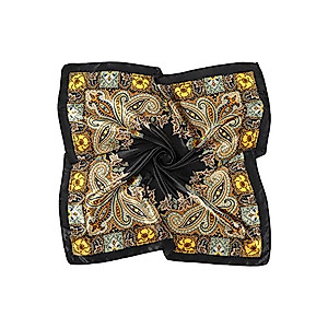 AWAYTR 35” Large Square Satin Head Scarf - 3Pcs Satin Hair Scarves Silk Bandana Scarf Beach Headscarf Silk Feeling Scarf for Women Hair Wrap Neck Scarf Cashew(Camel/Black/Beige)